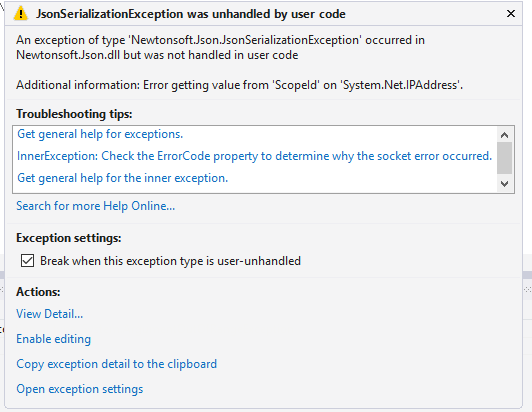 Error getting value from ‘ScopeId’ on ‘System.Net.IPAddress’. | Network ...